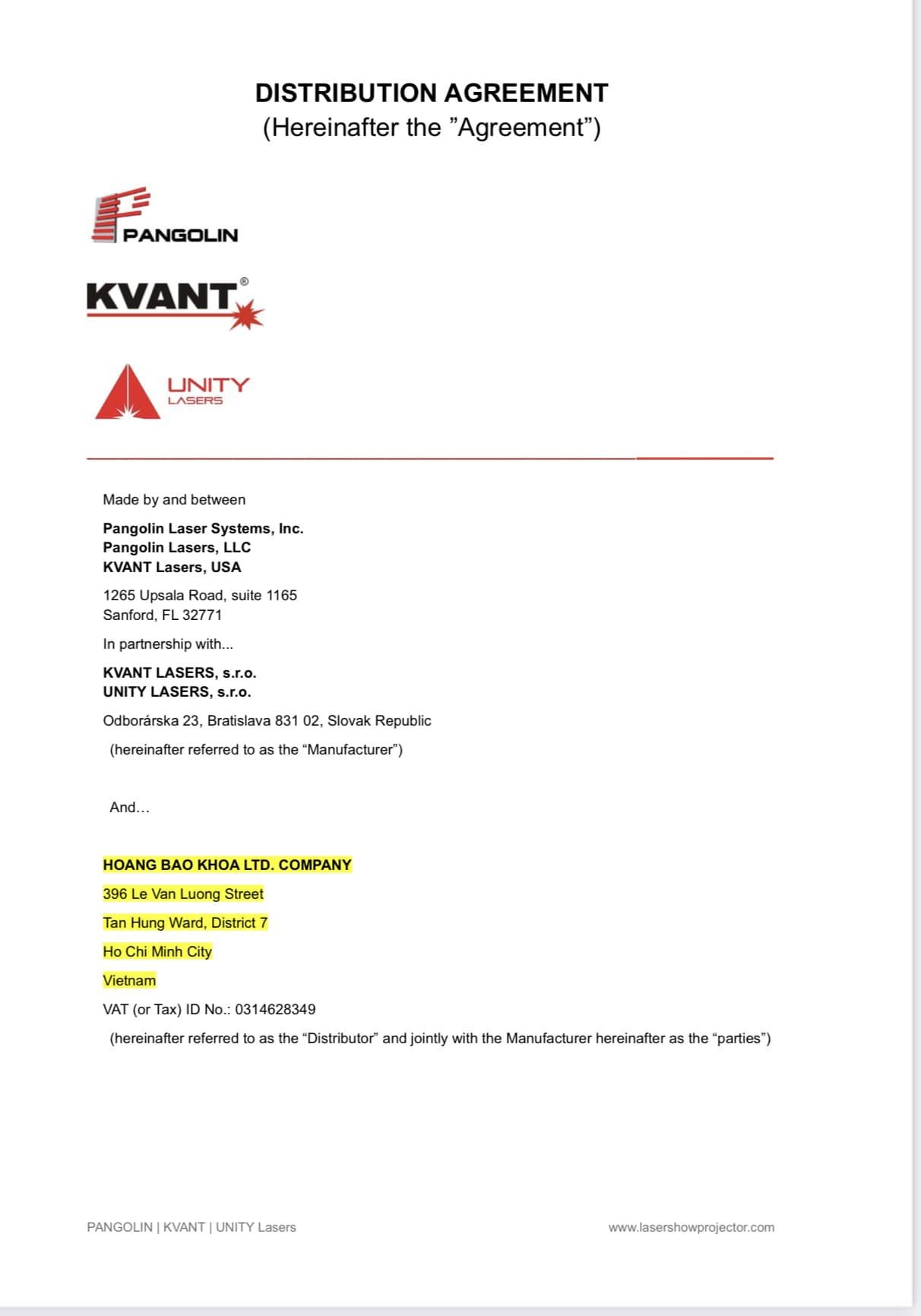 Pangolin, Kvant, Unity distributor certificate